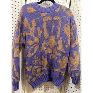 entro | Sweaters | Entro Purple Tan Abstract Pattern Knit Sweater ...